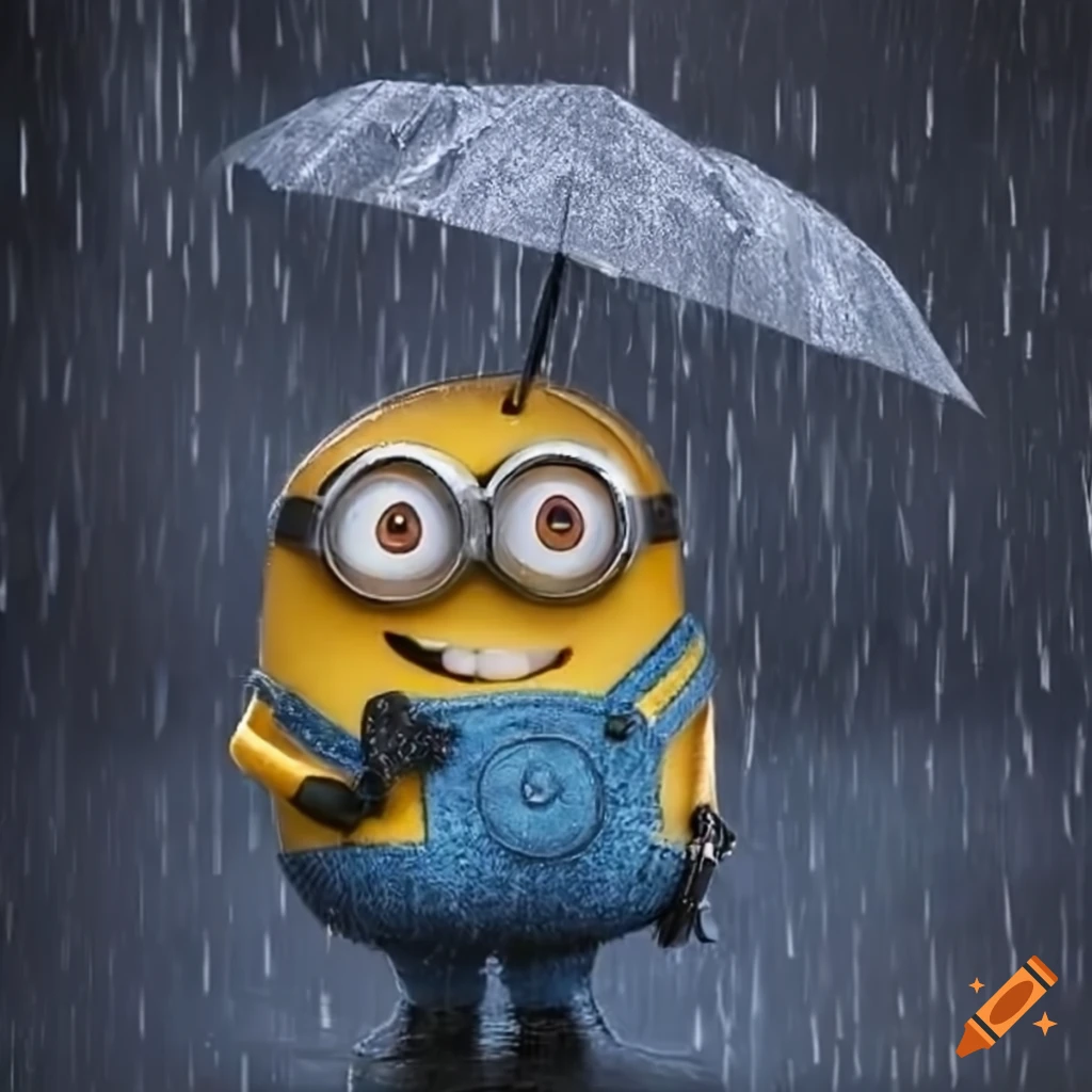 Minion with umbrella in the rain on Craiyon
