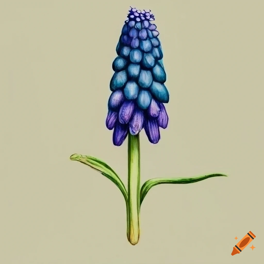 Vintage intricate botanical drawing of grape hyacinth muscari ...