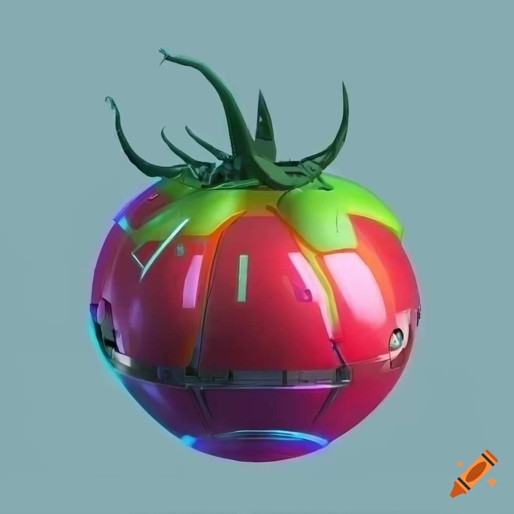 Futuristic high-tech tomato on a white background in a cyberpunk style on Craiyon