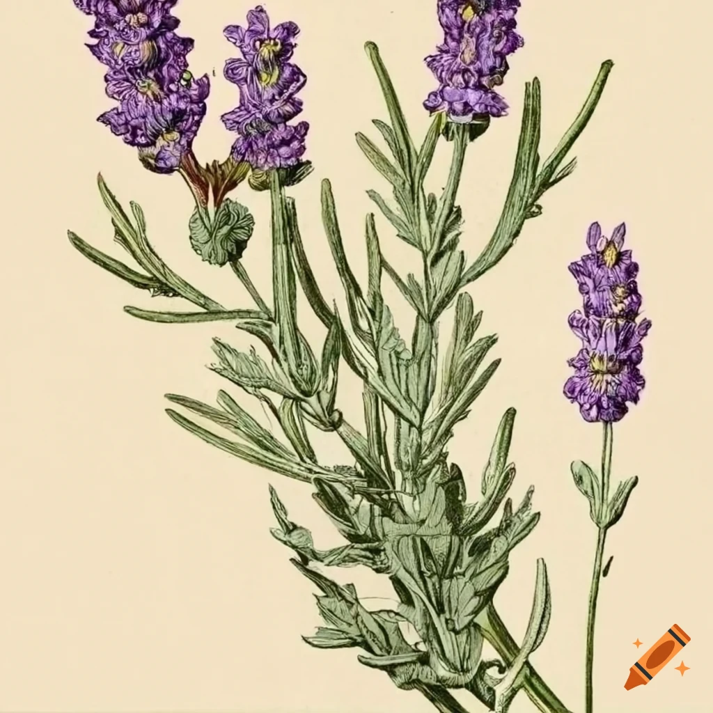 Vintage botanical illustration of lavandula angustifolia plant leaves ...
