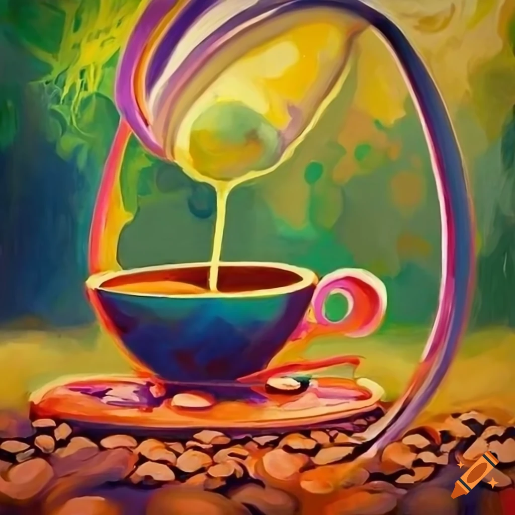 Coffee grounds in a garden with colorful Russian neo-classical avant ...