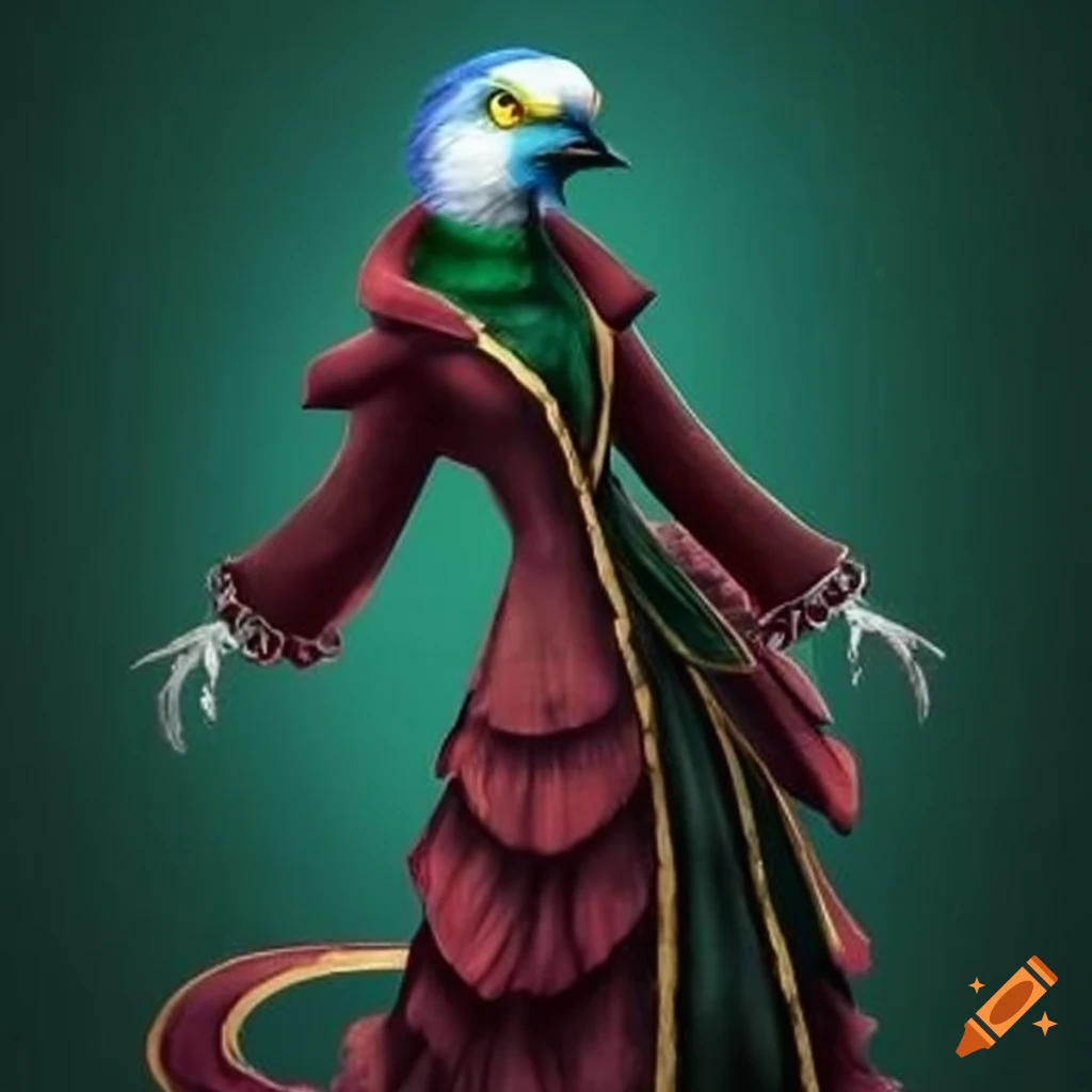Anthropomorphic avian bird in Victorian coat on Craiyon