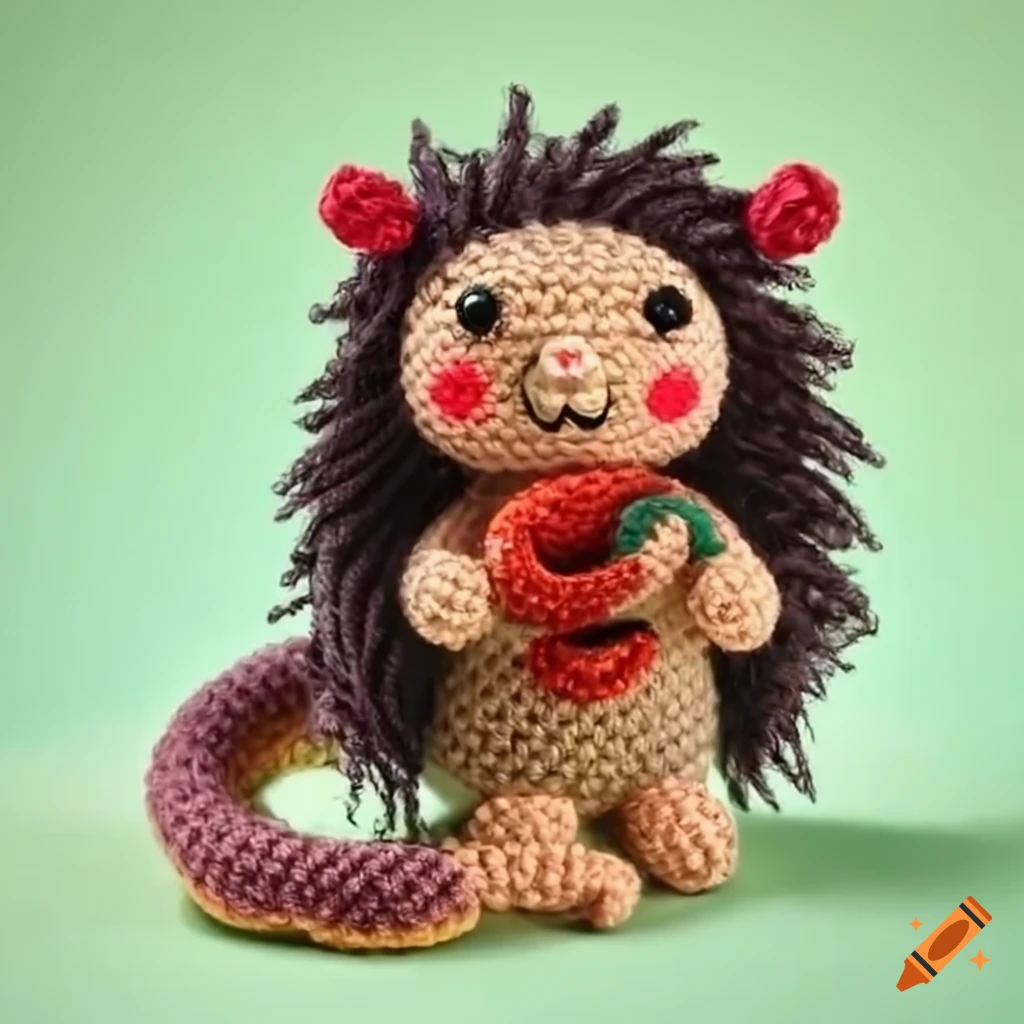 Cute porcupine crochet doll enjoying a snack on Craiyon