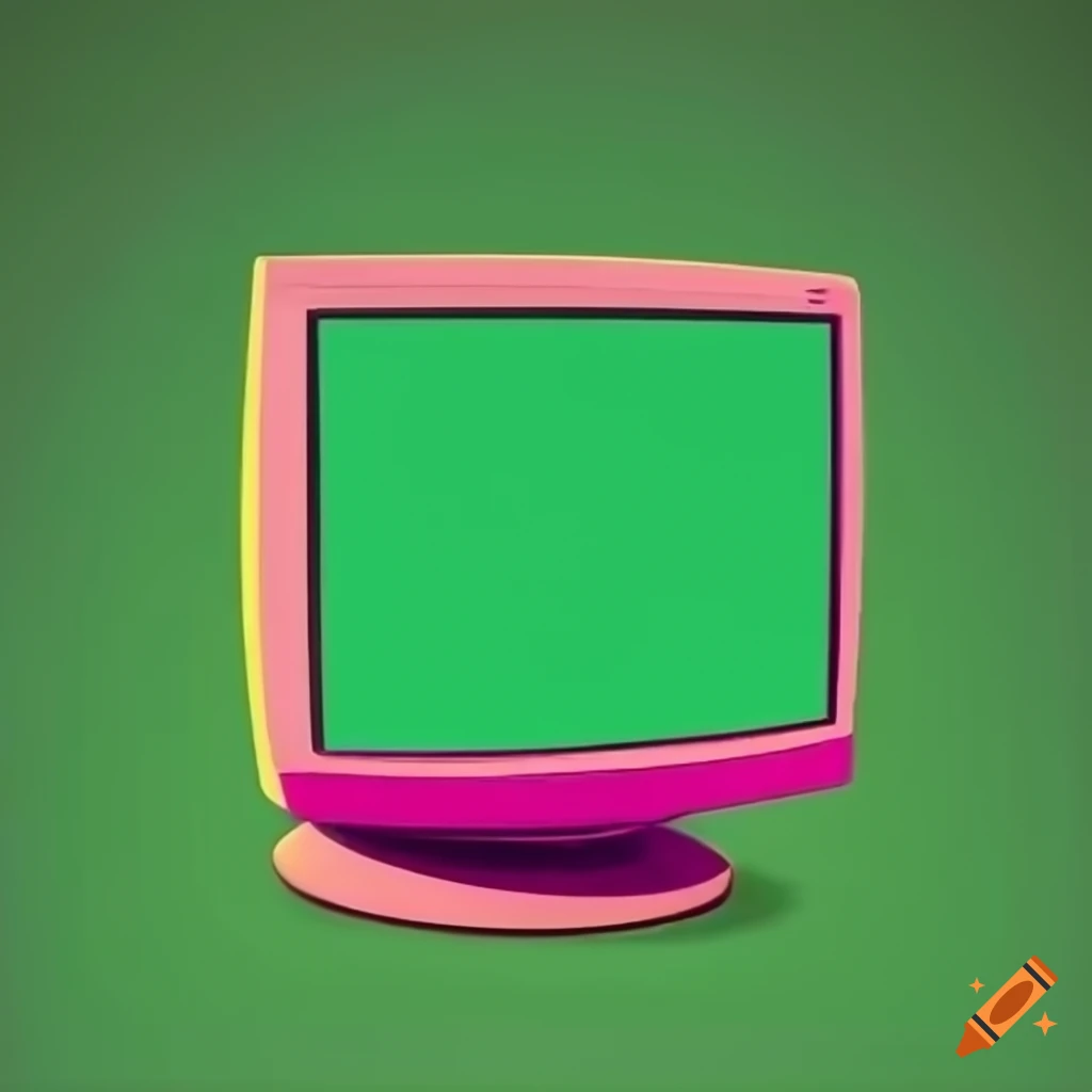 CRT monitor with pink and yellow colors on a green background on Craiyon