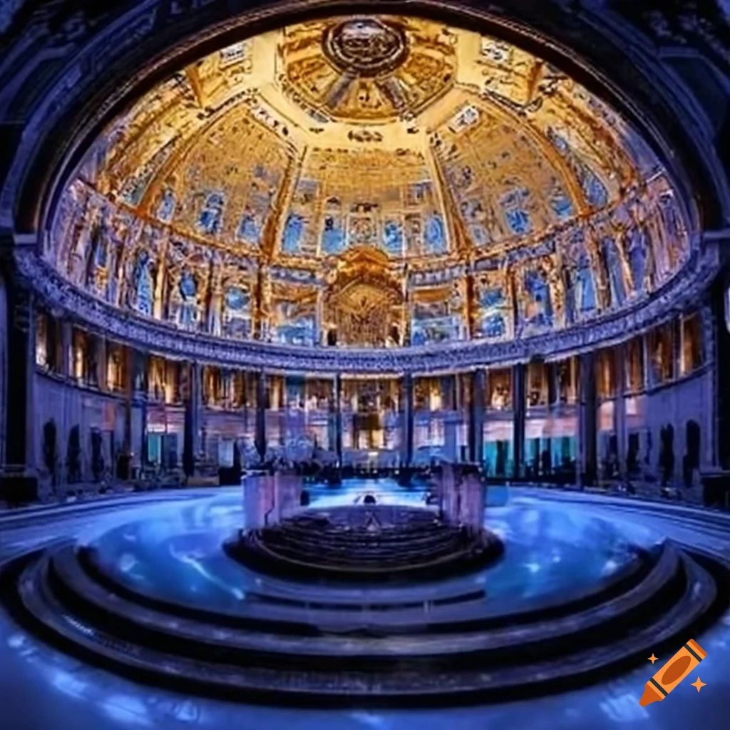 Grand hall with a celestial observatory under a crystal dome on Craiyon