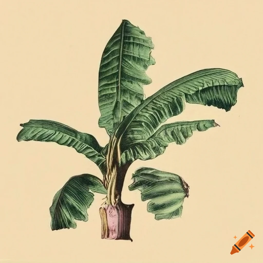 Detailed vintage botanical illustration of a Banana tree on Craiyon