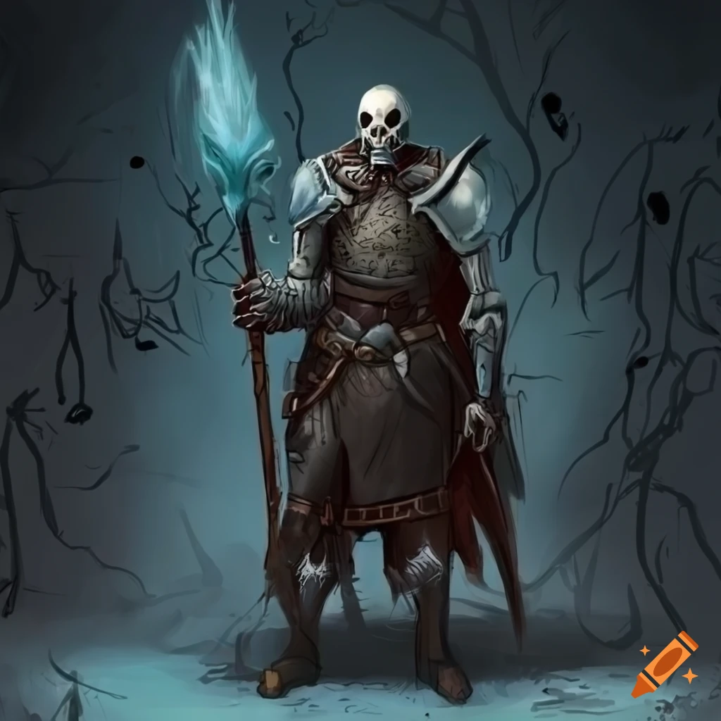 Mist skeleton warrior full body character design for D&D on Craiyon