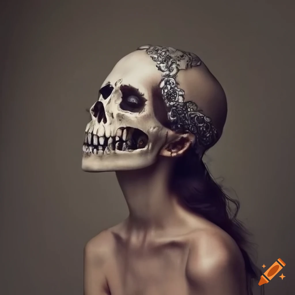 Macabre art featuring an ornate Skull character with warm eyes on Craiyon