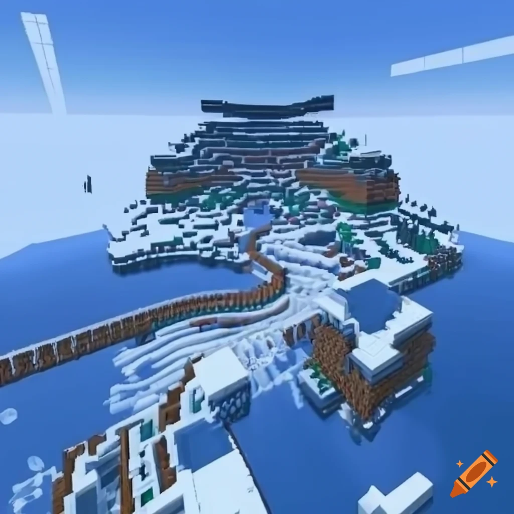 Minecraft race track design in arctic snow biome from above on Craiyon