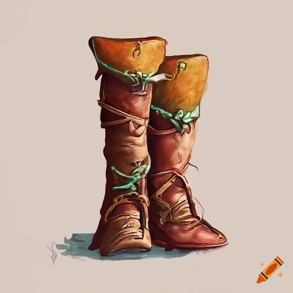Drawing of magical moccasins with roots creeping up from the soles on ...