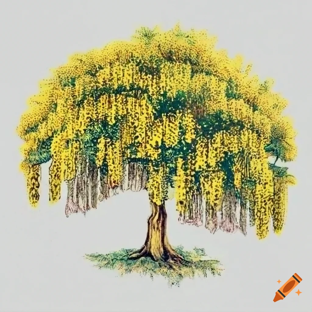 Vintage botanical drawing of golden chain tree laburnum plant on Craiyon