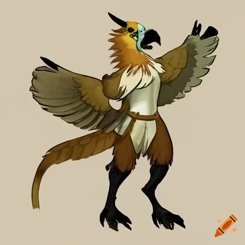 Anthropomorphic gryphon in historic attire with mixed animal features ...
