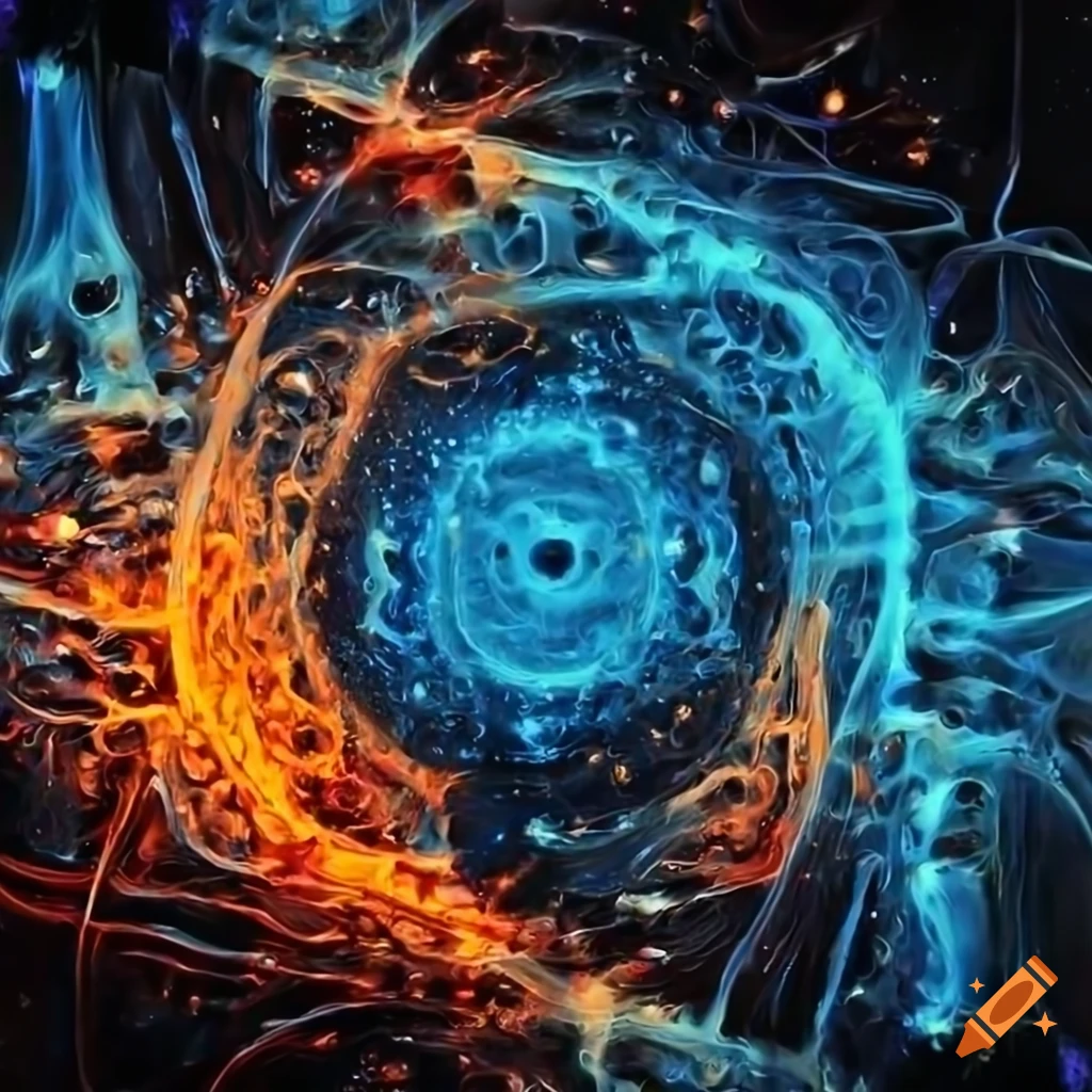 Cosmic plasma x-ray orange reality with glowing blue architecture ...