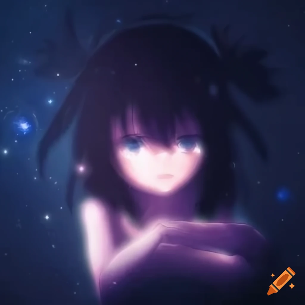 Anime girl shadow reaching out in deep space with starlight on Craiyon