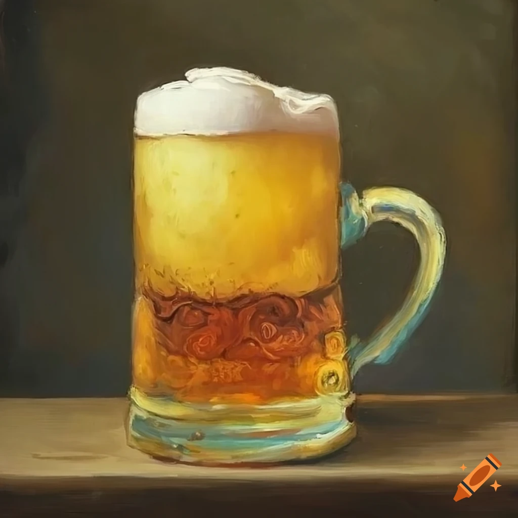 Still life painting of two beer mugs clinking together in van gogh ...