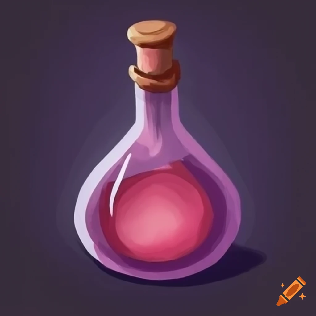 Cartoon-realistic dark healing potion flask on Craiyon