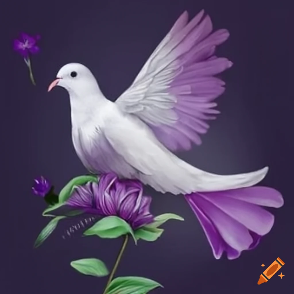White dove carrying a purple flower on Craiyon