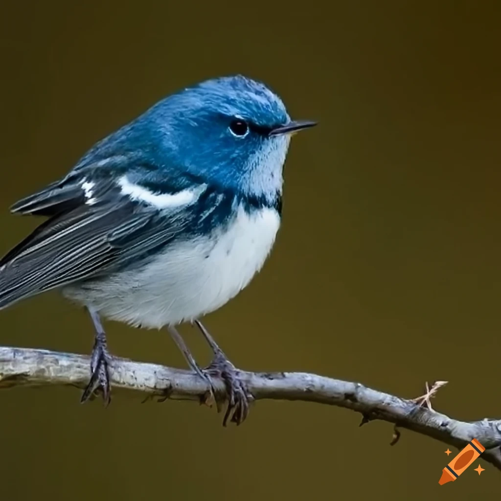 Cerulean warbler perched on a birch tree branch on Craiyon