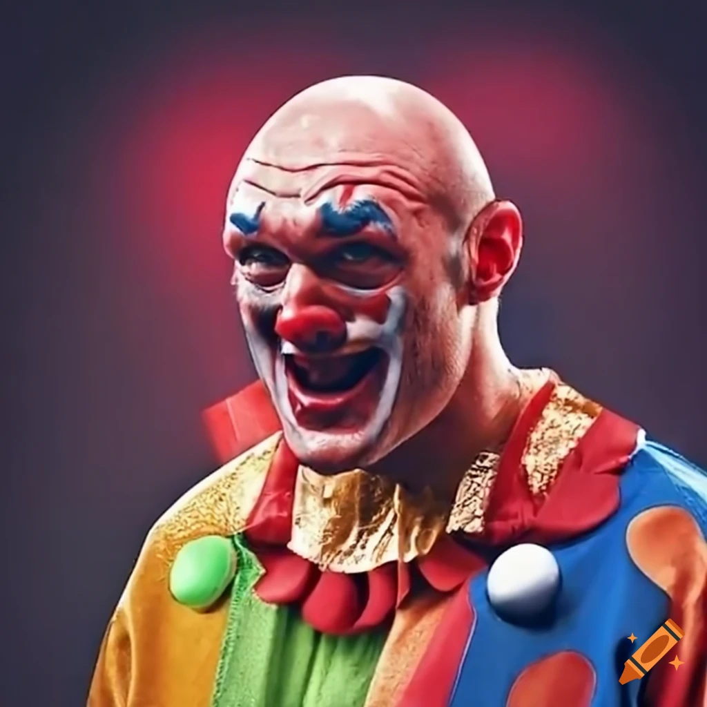 Boxing champion Tyson Fury in a comical clown suit on Craiyon