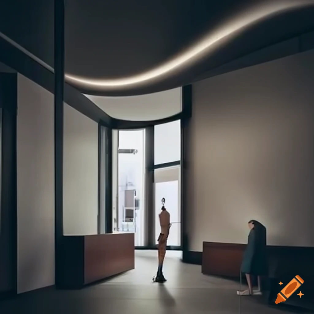 Modern future bank branch with open concept and natural lighting on Craiyon