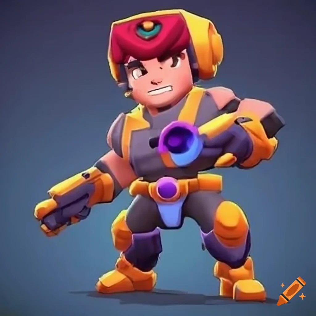 Demi-human demi-robot character in Brawl Stars style on Craiyon
