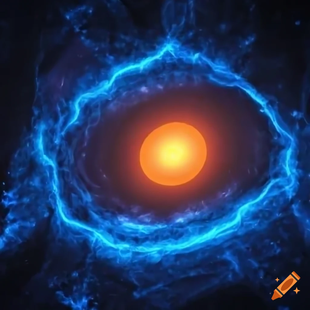Cosmic plasma x-ray with orange and blue colors in architectural design ...