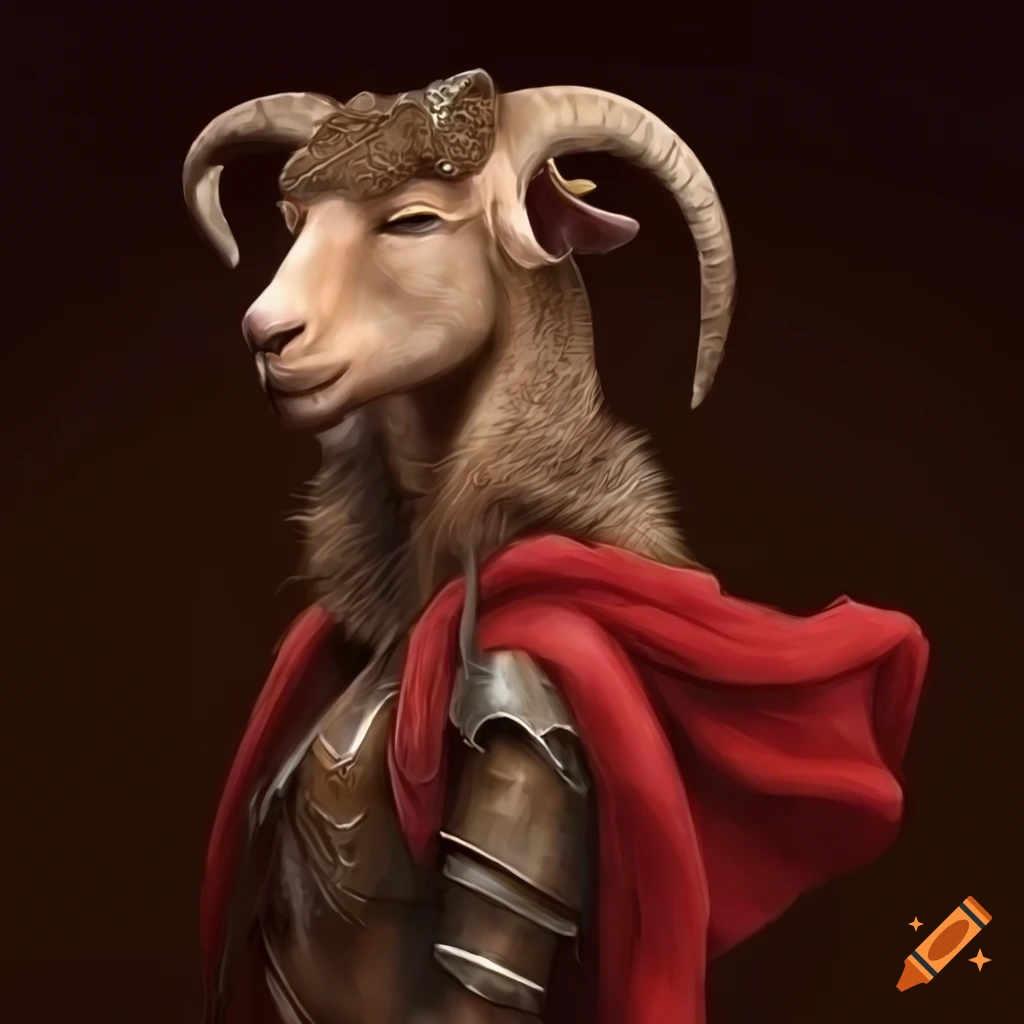 Kind humanoid goat in leather armor and cloak on Craiyon