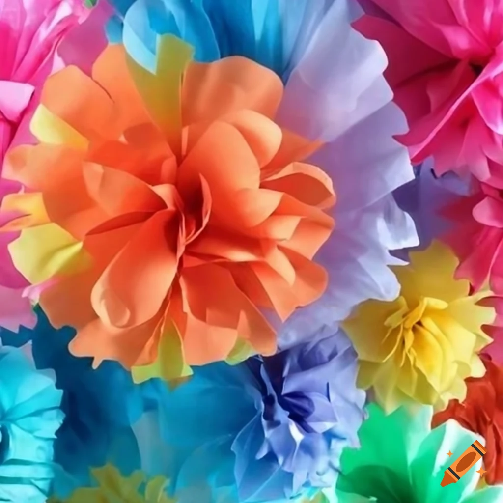 Colorful Mexican paper tissue flowers at a festive carnival on Craiyon