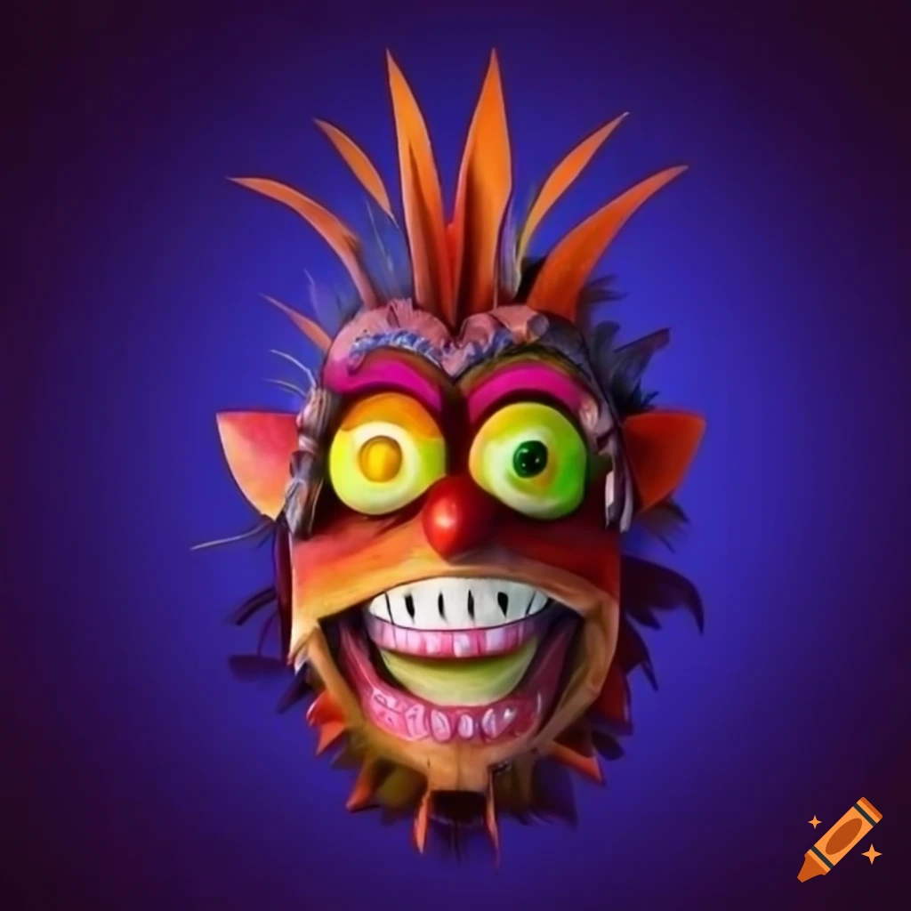 Vibrant and detailed Sumarian wooden mask with feather crown on Craiyon