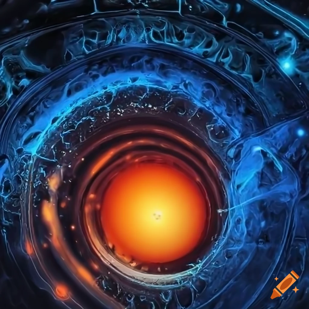 Cosmic plasma x-ray orange reality with glowing blue architecture ...