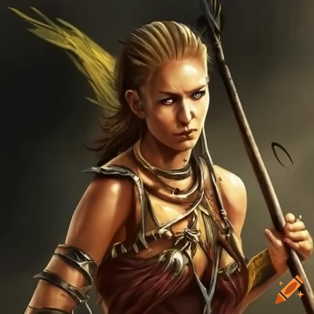 A female Amazon warrior launching an arrow on Craiyon