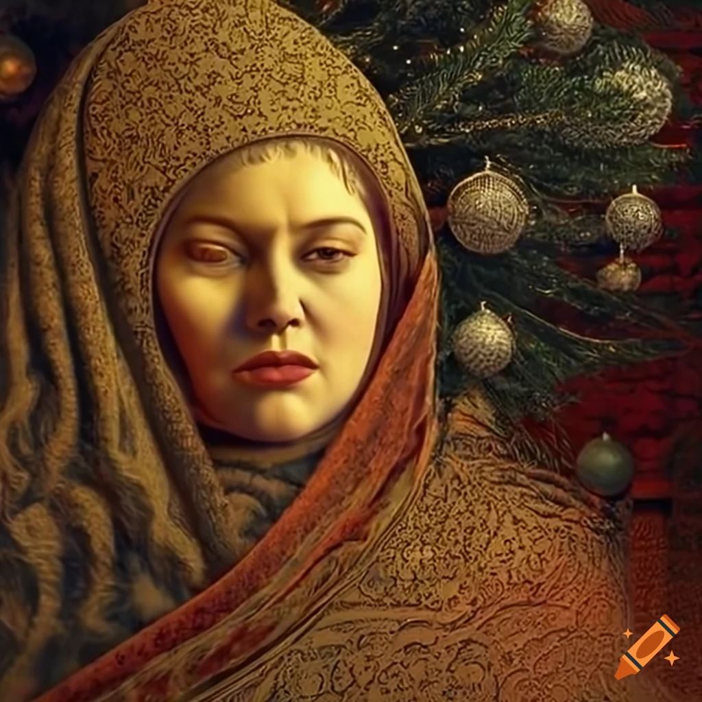 Illustration of an Islamic woman in a Full Burka decorating a Christmas ...