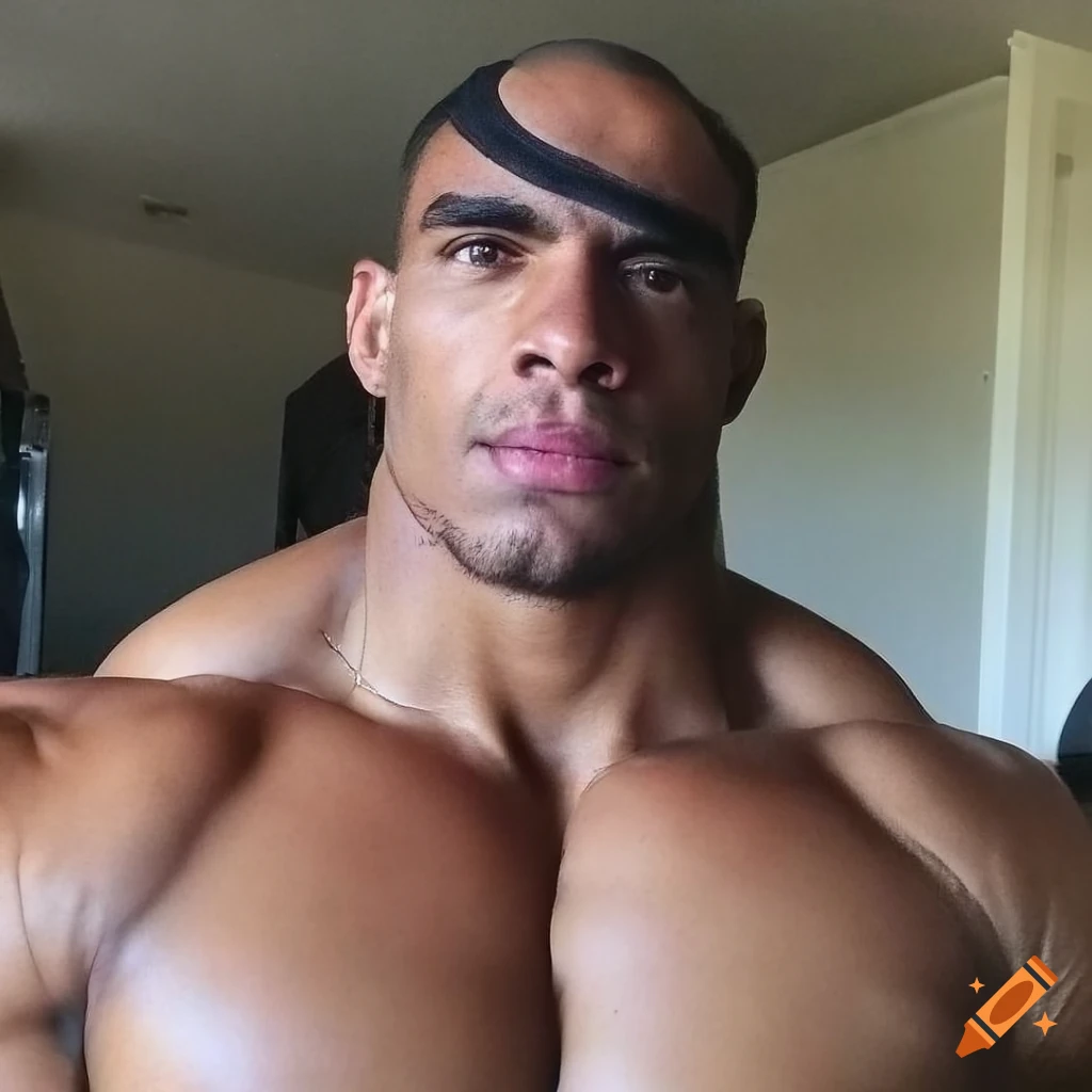 Muscular man with a rugged caveman look taking a selfie on Craiyon