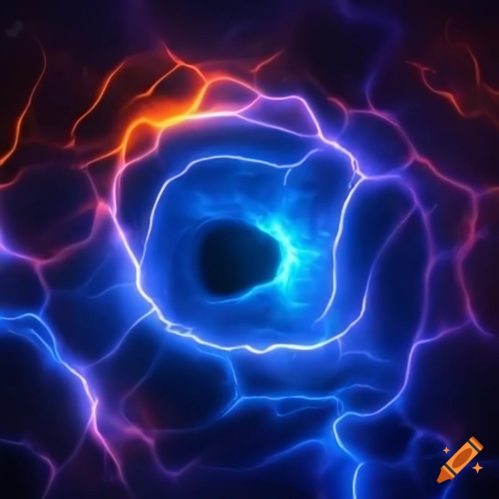 Cosmic plasma x-ray with orange and blue colors in architectural design ...