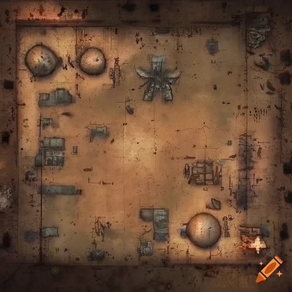 Detailed top-down map of a deserted campsite in a post-apocalyptic ...