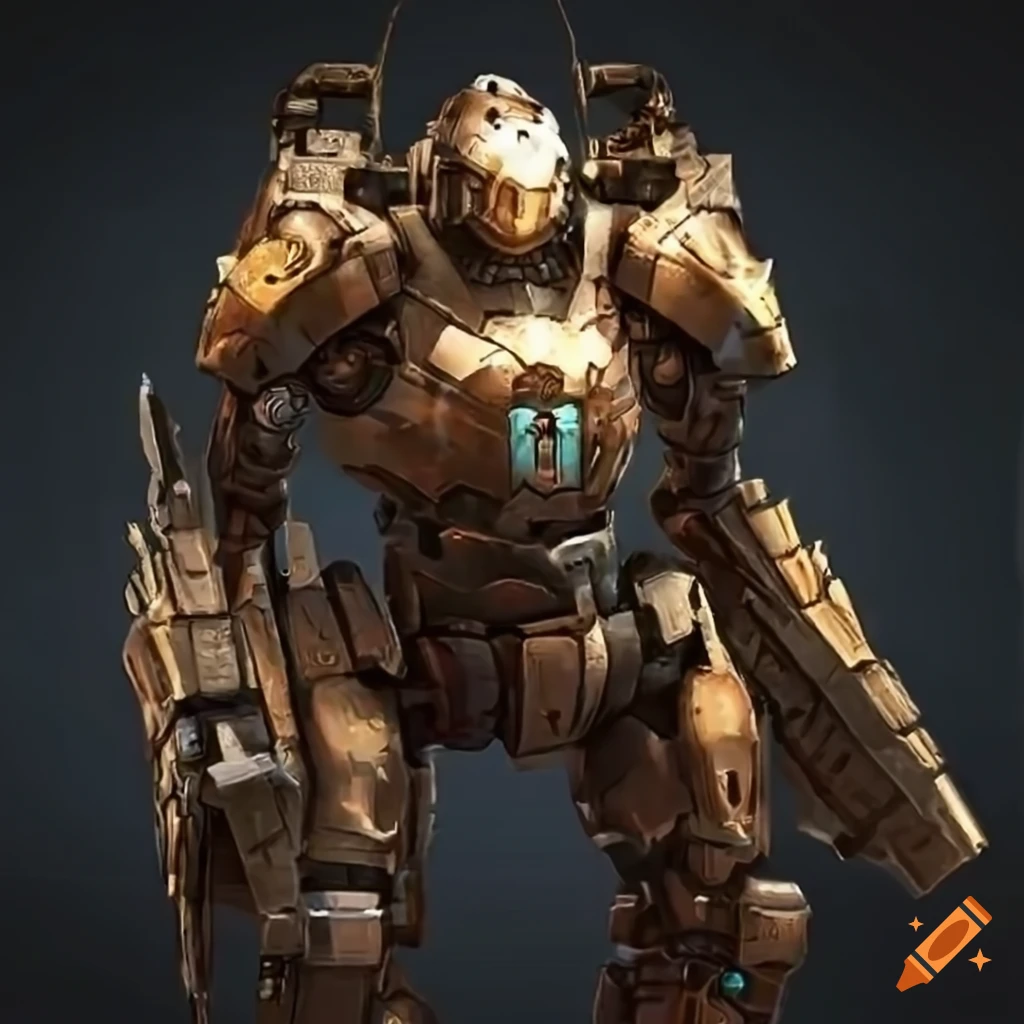 Powerful mech warrior in armor with cross emblems on Craiyon