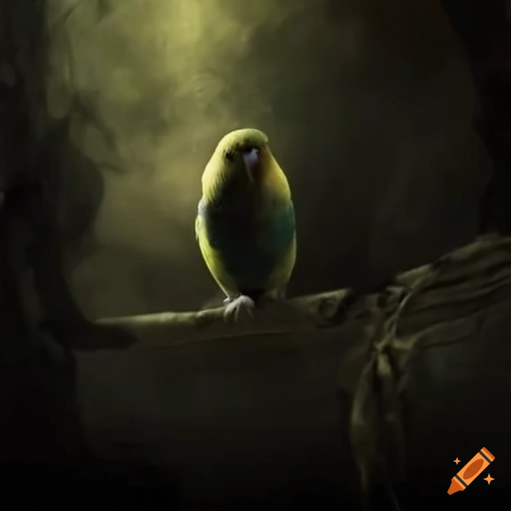 Unique parakeet in a suspenseful scene from Resident Evil game on Craiyon