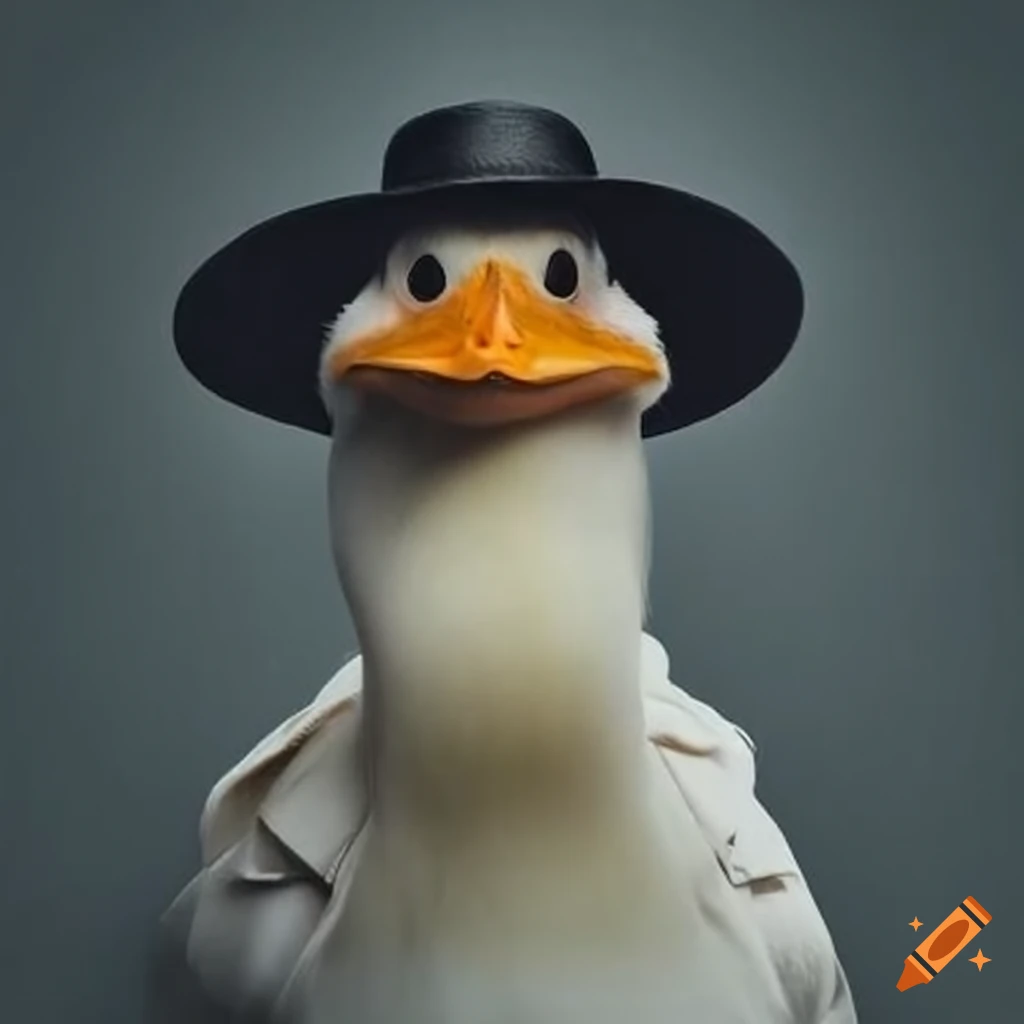 White Pekin duck dressed as The Undertaker with trench coat and hat on ...