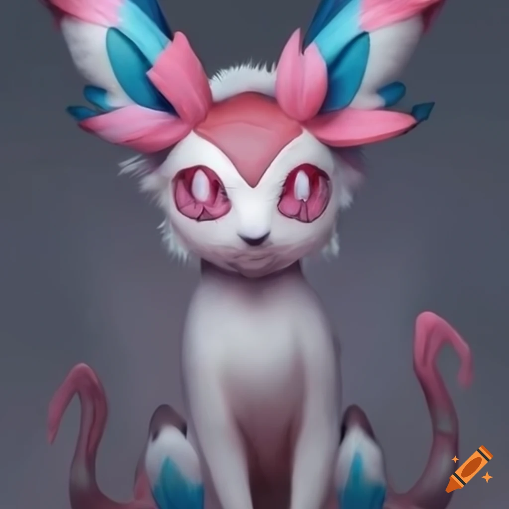 Hyper-realistic Sylveon showcasing detailed fur and face on Craiyon