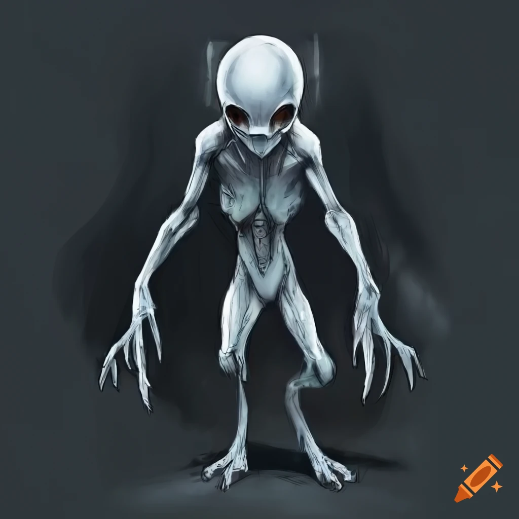 Futurist art of a grey alien emperor with white eyes on Craiyon