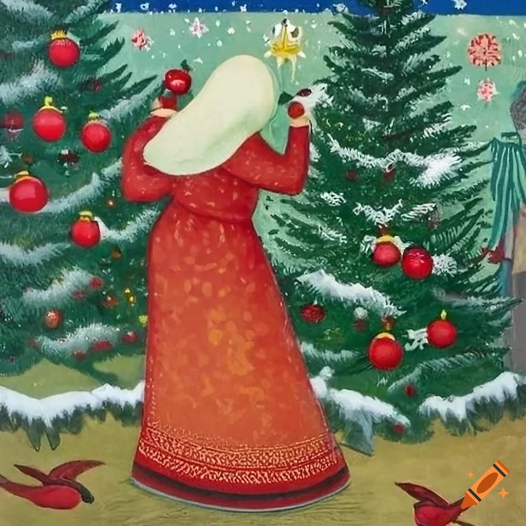 Islamic woman in a burka adding ornaments to a christmas tree in a ...