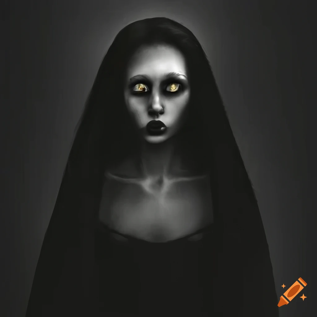 Creepy woman dressed in black on Craiyon