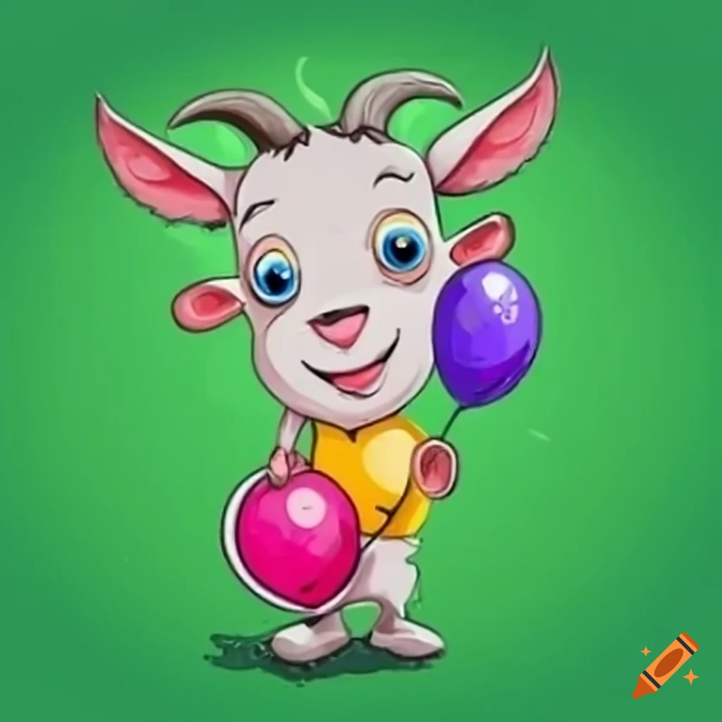 Goat with colorful balloons on greenscreen in Disney style on Craiyon