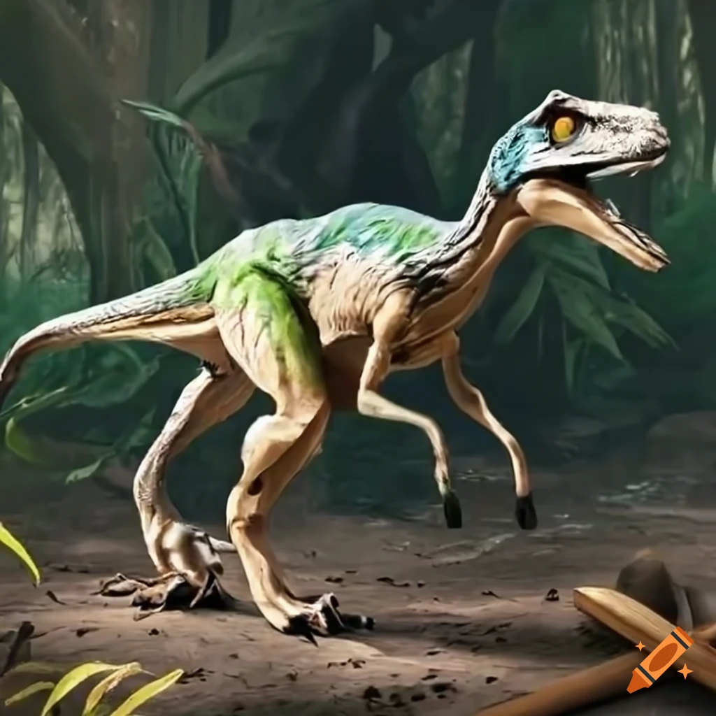 Troodon in jungle with 2 front legs and 2 back legs without apparent ...