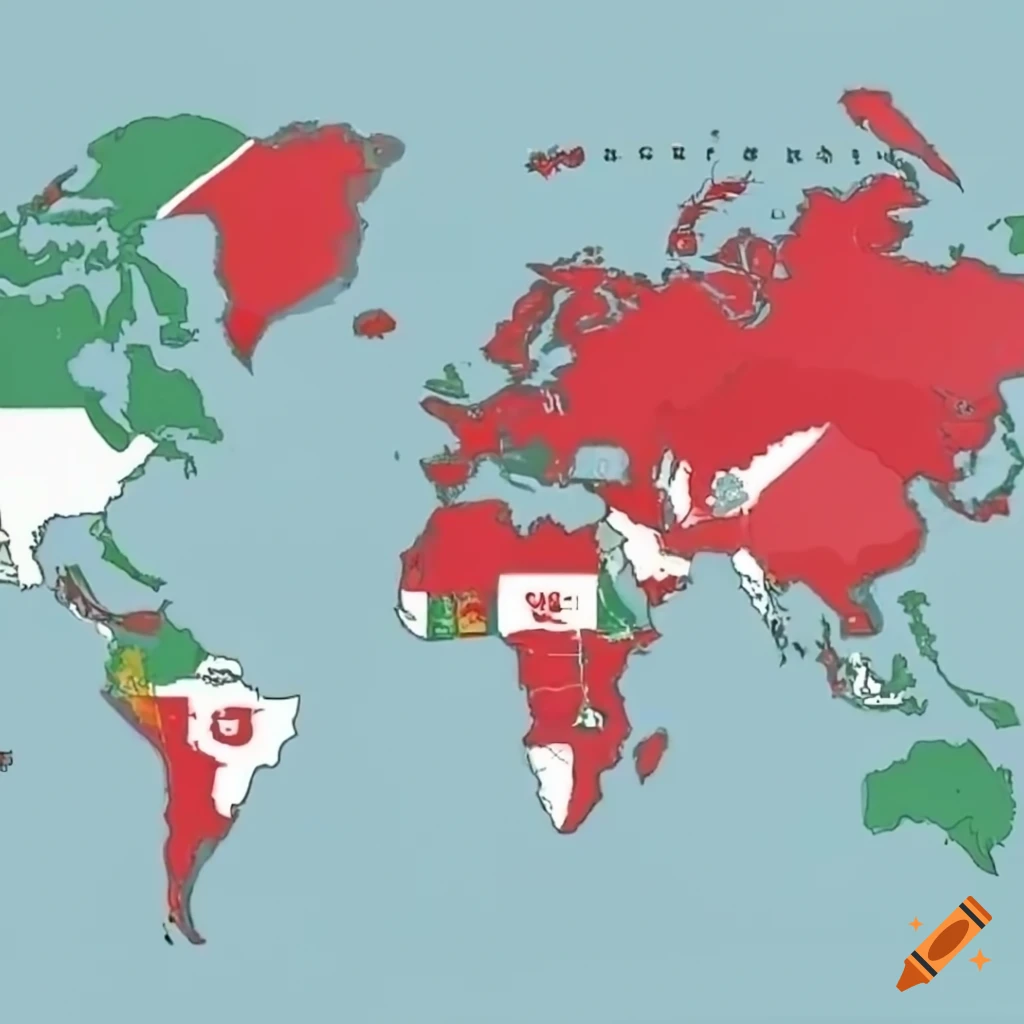 World map with arrows pointing to Denmark from a list of countries on Craiyon