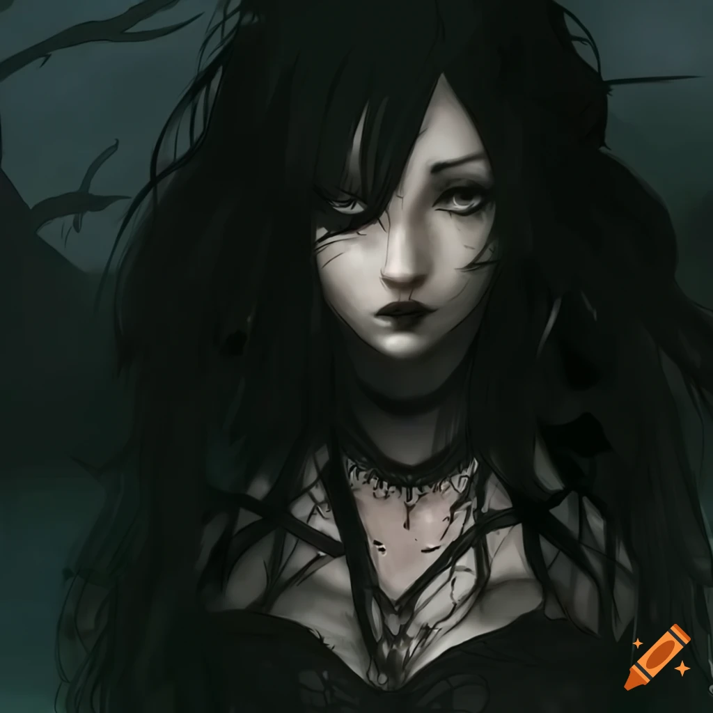 Apocalyptic anime silhouette of goth woman with crocodile tail in front ...