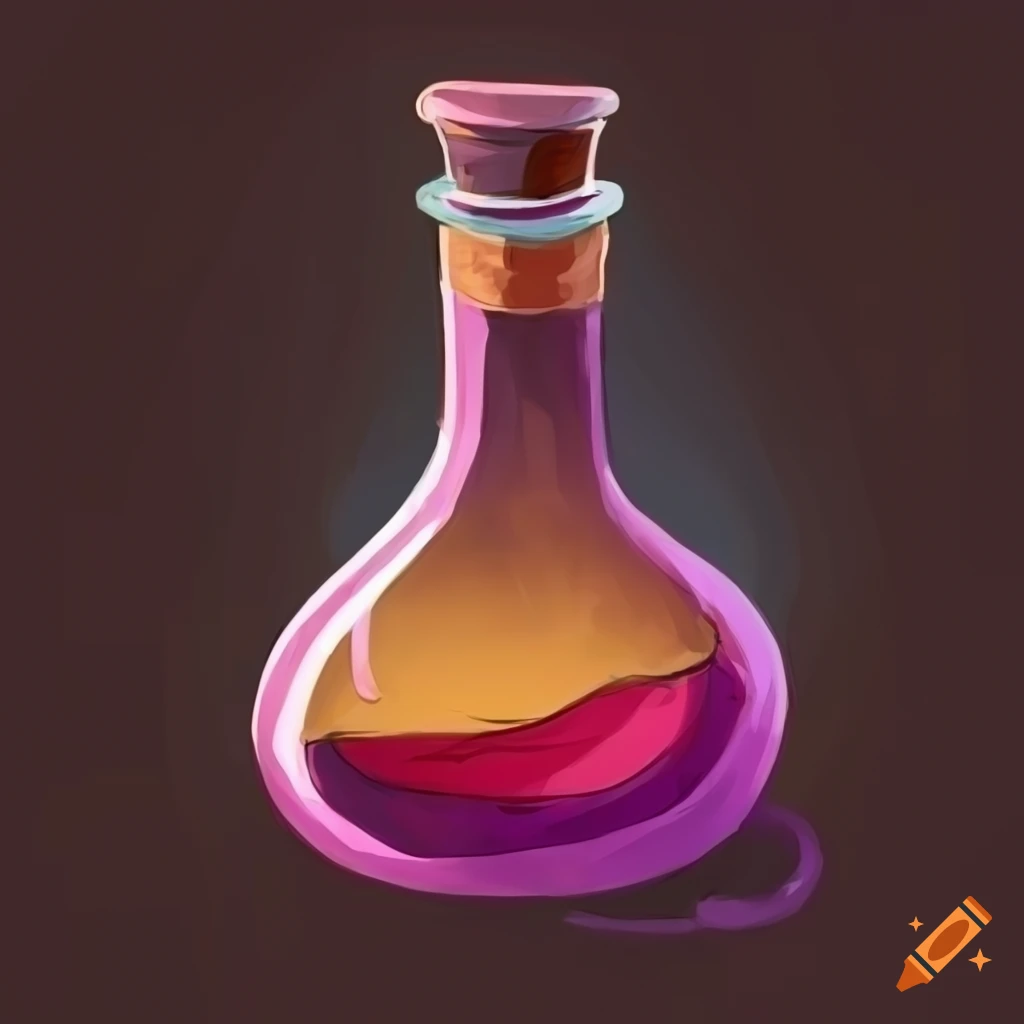 Cartoon-realistic dark healing potion flask on Craiyon
