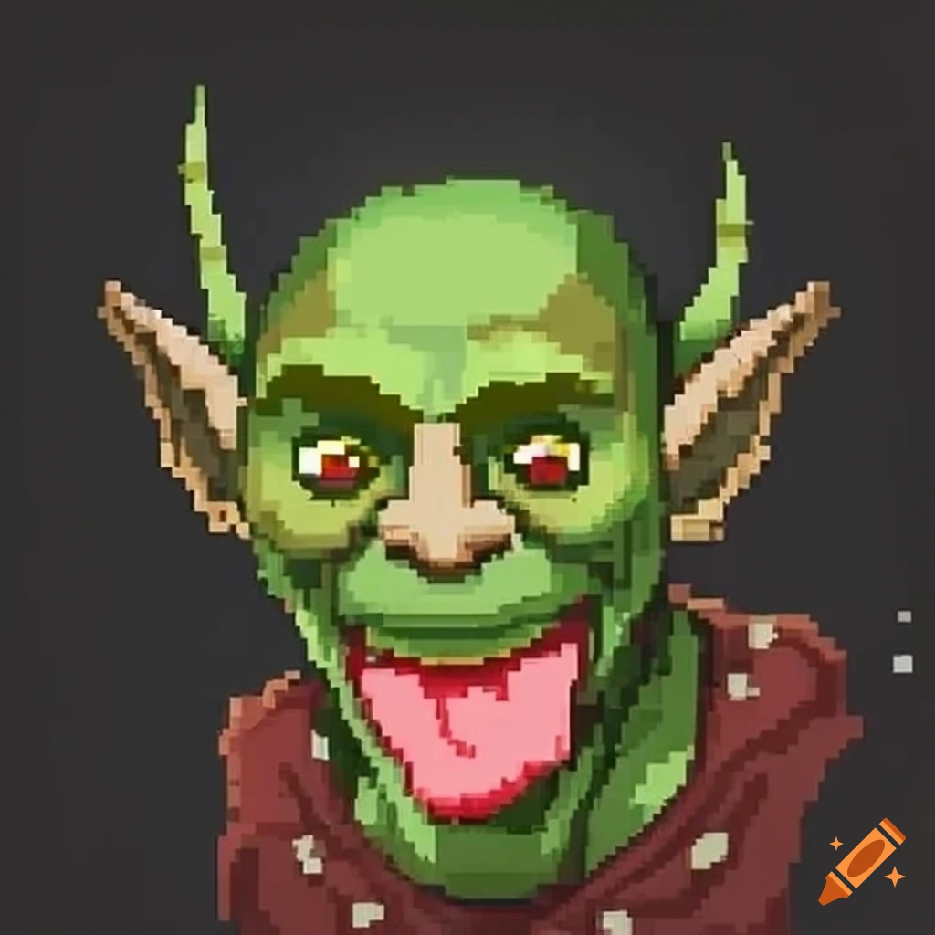 Pixel art of a goblin with a large tongue on Craiyon