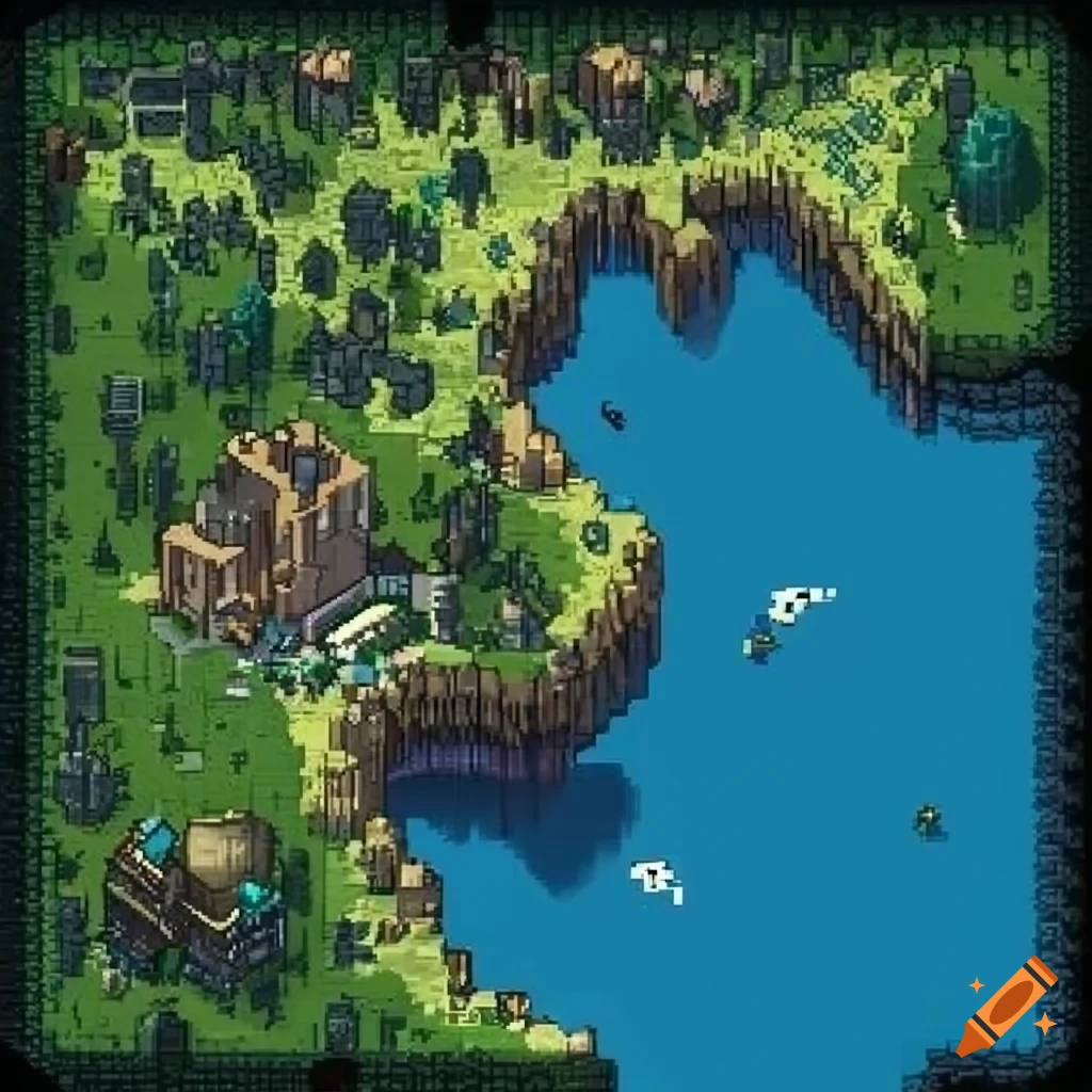 Pixel art fantasy video game world map on Craiyon
