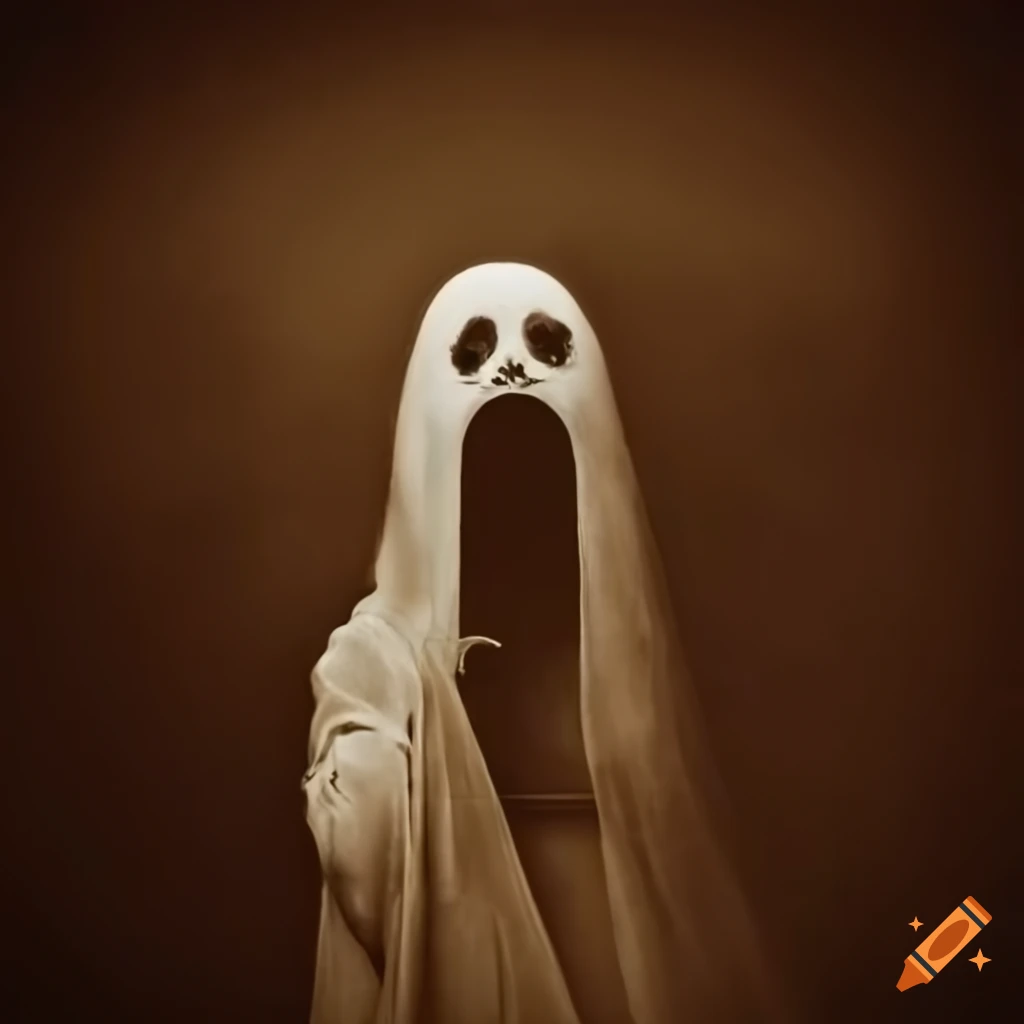 Ghost holding a child in an old sepia-toned mansion on Craiyon